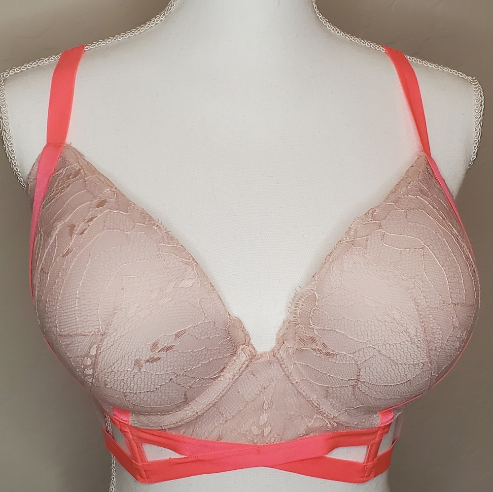 Victorias Secret Pink Nude Neon Bra Gem